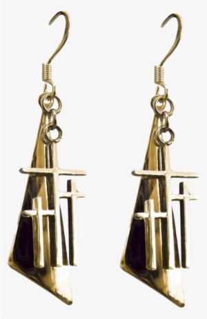 Gold Calvary 3 Cross & Triangle Cross Earrings - Earring PNG Image ...