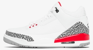 3 Retro White / Fire Red / Cement Grey - Walking Shoe PNG Image ...