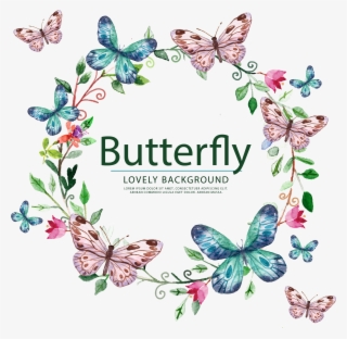 Butterfly Painted Sticker Hand Vector Wedding Label - اطارات علي شكل ...